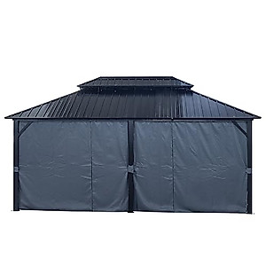 Goohome 12 x 18FT Hardtop Gazebo, Aluminum Frame Double Roof Canopy with Mosquito Net and Curtains, Outdoor Permanent Hard Top Waterproof Pergola for Shade and Rain for Lawn, Backyard, Patio