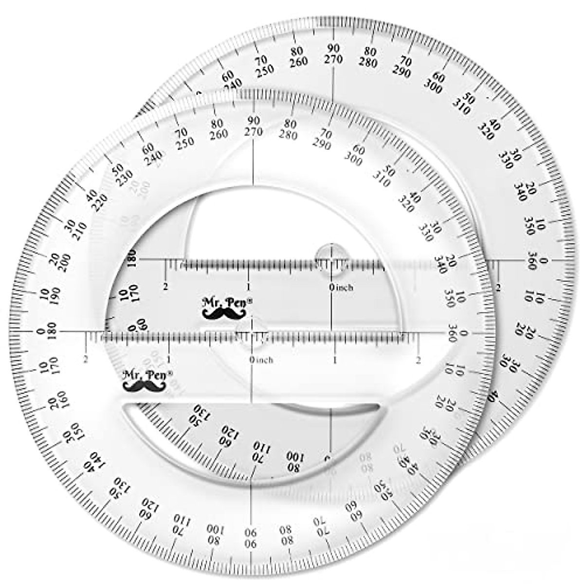 Mr. Pen- Protractor, Pack of 2, Protactor 360 Degree, Protractor Set, Protractor Ruler, Drafting Tools, Circle Protractor, Protractors Classroom Set, Large Protractor, Math Geometry Set
