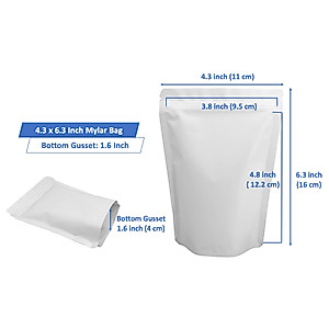 Chamigon 100 Pack Resealable Mylar Stand Up Pouch for Food Storage - 4.3x6.3 Inches Smell Proof Packaging Bag, Heat Sealable Foil Zipper Bags, Sample Pouches – Matte White