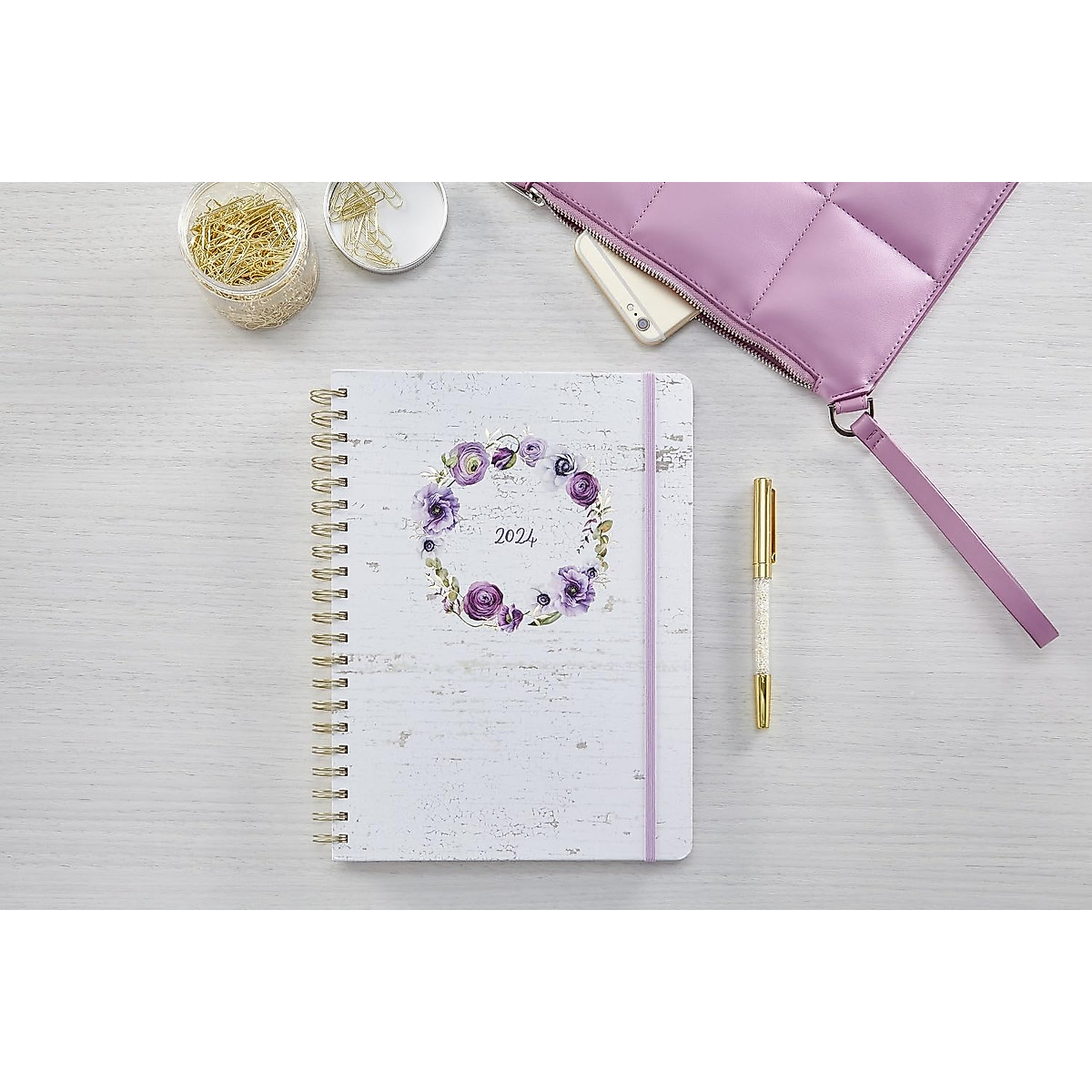 Southworth Planner (January 2024-December 2024), 8.5" x 11", Sweet Purple Rustic Wreath, Premium 28#/105 gsm Paper, Large Twin Wire (91023)