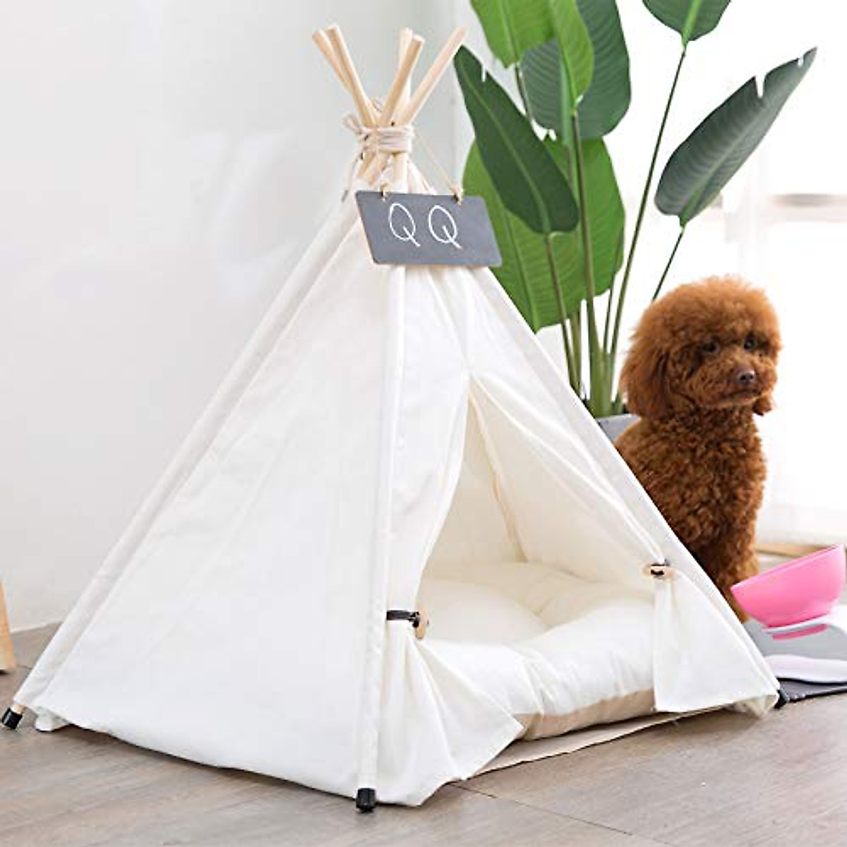 Pet Teepee with Cushion for Dogs and Cats Puppies House with Bed Pet Tent Bed Indoor Outdoor (Modern)
