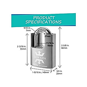 KAWAHA 21/40-4P High Security Stainless Steel Shrouded Padlock with Key for Both Indoor and Outdoor use (SUS304 Stainless Steel, Heavy Duty, Anti-Rust) (1-9/16 in. (40mm), Keyed Alike - 4 Pack)