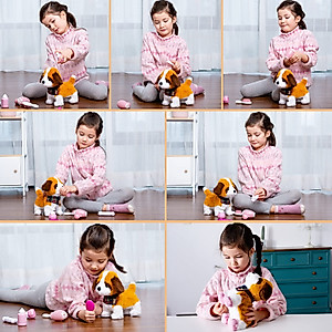 Remote Control Electronic Plush Puppy Toy Pet for Girls Kids Interactive Toys, Walks, Barks, Shake Tail, Pretend Dress Up Realistic Stuffed Animal Dog for 3 4 5+ Years Old Best Gift(Teddy)