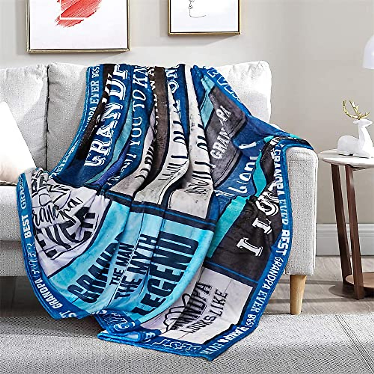 Sixftop Best Grandpa Ever Blanket Gifts from Grandson and Grandaughter Fathers Day Birthday Gifts for Grandpa Papa | to Grandpa Letter Christmas Bday Presents for Papa Throw Blanket 50” X 60"