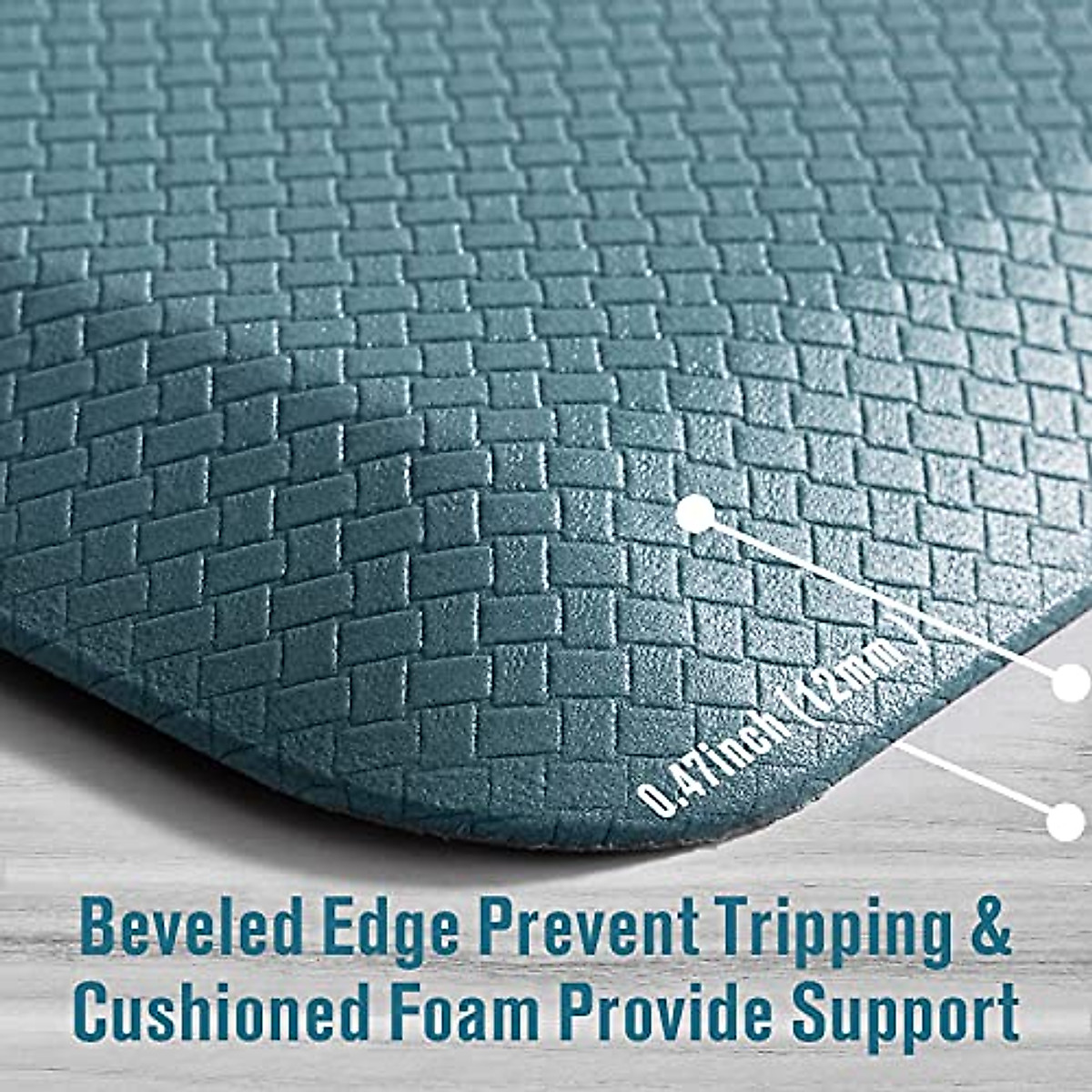 Carvapet Anti-Fatigue Floor Mat Cushioned Kitchen Comfort Mat Waterproof Non-Slip Standing Desk Mats and Rugs Heavy Duty PVC Ergonomic Foam Mat for Home Kitchen Office Laundry,Teal,17.3"x28"