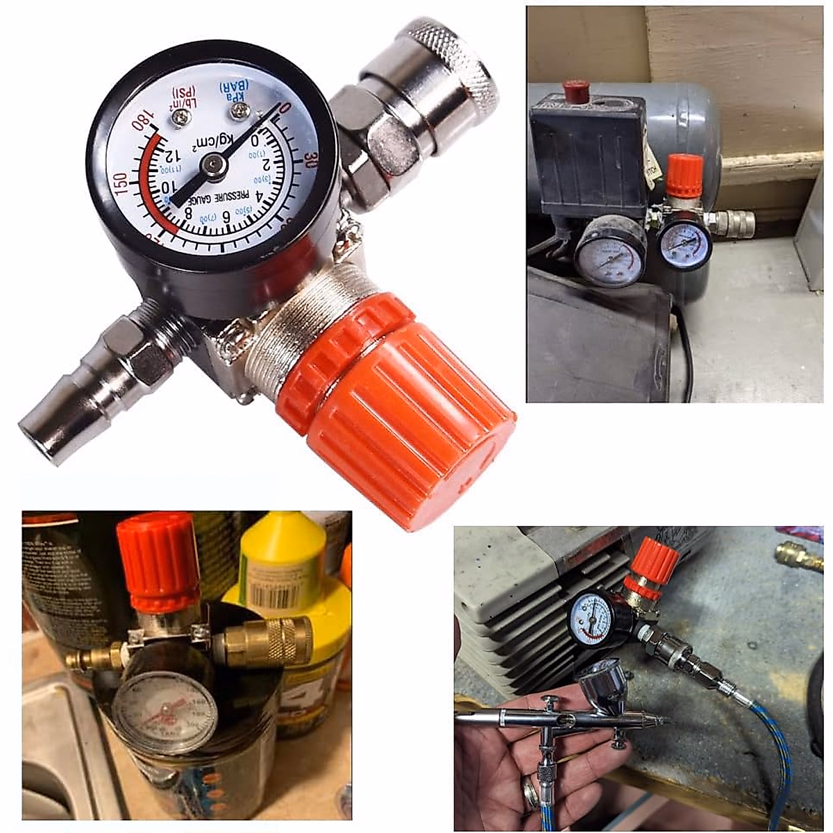 FBANG Air Compressor Pressure Regulator with Dial Indicator, 0-175 PSI Air Gauge for Air Compressor and Air Tools (4-way valve)