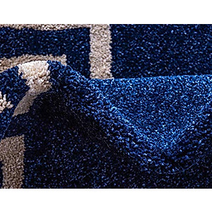 Unique Loom Athens Collection Classic Geometric Modern Border Design Area Rug, Round 8' 0" x 8' 0", Navy Blue/Beige