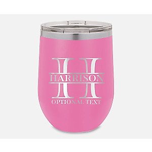 Custom Stemless Wine Cup 12oz Add Monogram Initial Stainless Steel Vacuum Insulated Wine Tumbler With Lid Pink