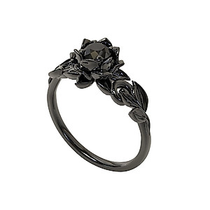 Black Solitaire Wedding Ring, Black Diamond Ring,Engagement Ring,Unique Solitaire Ring,Anniversary Ring 925 Sterling Silver 14K Black Gold Plated