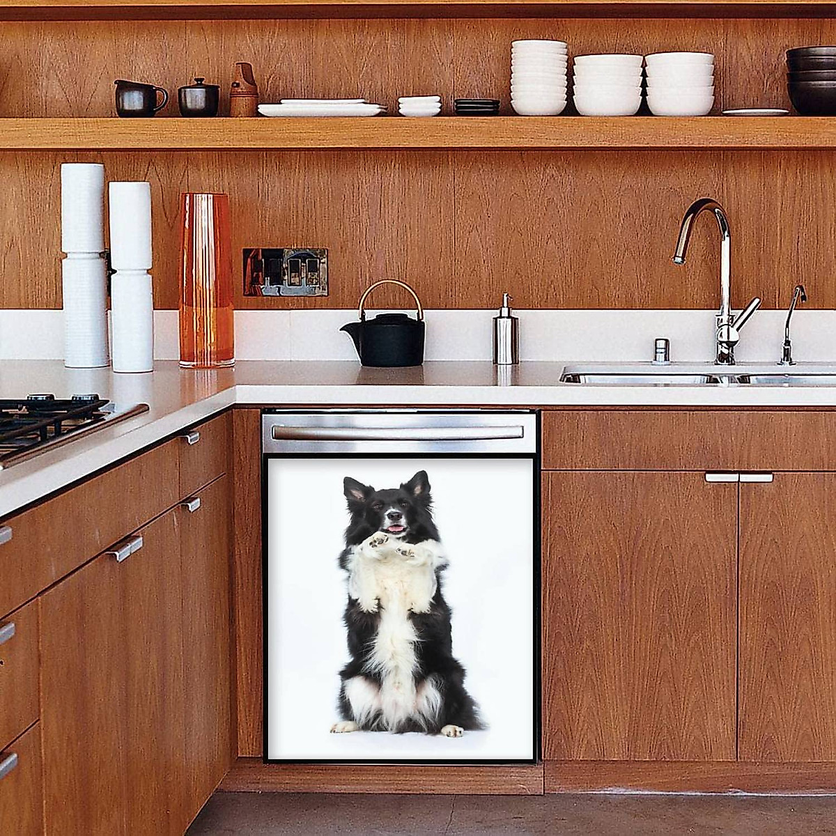 Dishwasher Magnet Cover Border Collie Dog Shepherd Makes Male Begs Paws up Laughs Magnetic Refrigerator Stickers Decorative Appliance Cover Fridge Panels Metal Door Garage 23x26in