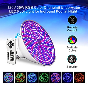 weipute Pool Lights, 120V 45W LED Pool Light with Remote Control, Color Changing Pool Light Bulb Replacement for Inground Pool