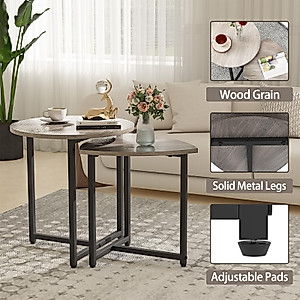 Wolawu Nesting Table Small Round Coffee Table,Set of 2 End Tables,Minimalist Side Table for Living Room Bedroom,Stacking Sofa Side Tables with Solid Metal Frame for Small Space,Oak