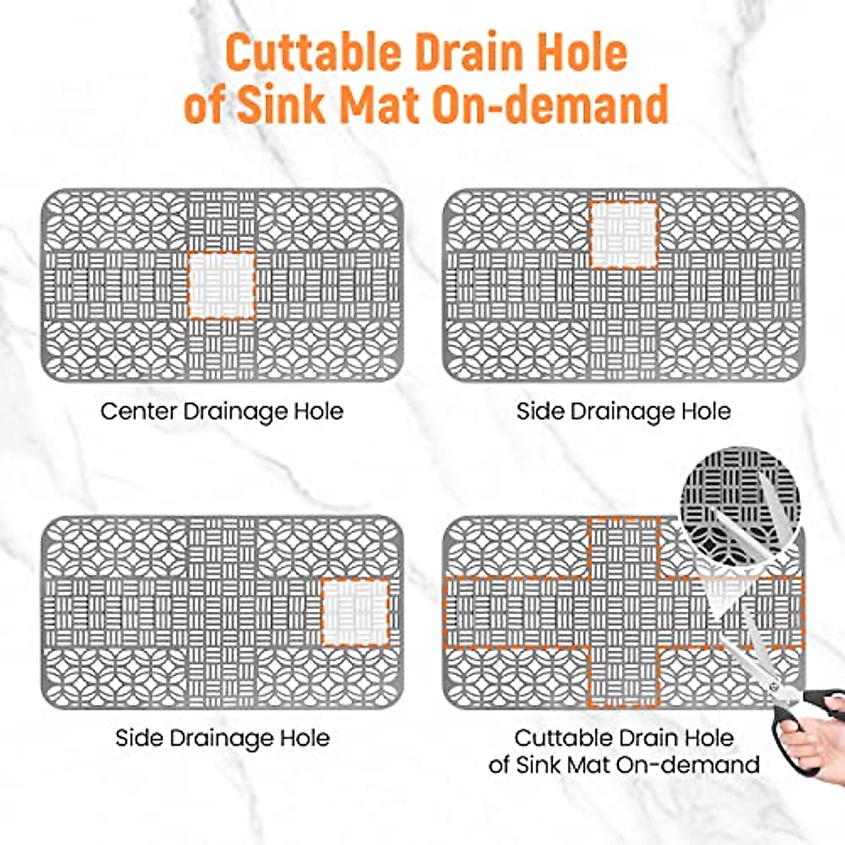 Silicone Sink Mat with DIY Drain Hole 26''x14'' Sink Protectors for Kitchen Sink Non-slip Heat Resistant Sink Protector Grid Accessory for Bottom of Farmhouse Stainless Steel