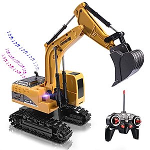 Urabiu Remote Control Toy Excavator Truck Fully Functional Children Toy Rechargable Simulated Sounds Engineering Sand Digger Construction Vehicle Toy Gift for Toddlers
