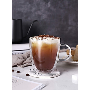 Kanwone Glass Coffee Mugs - 12.5 Ounce Double Wall Insulated Mug Set with Handle, Clear Coffee Mugs, Perfect for Latte, Americano, Cappuccinos, Tea Bag, Beverage, Set of 4