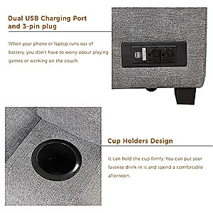 Polibi 5-Seat Sleeper Sofa Bed with Storage Ottoman, USB Charging Ports, Cup Holder on Armrest and 2 Pillows, L-Shape Convertible Pull-Out Sofa Upholstered Couch for Living Room, Grey