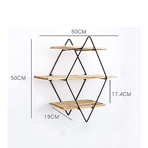 TJLSS Living Room Bedroom Metal Wall Shelf Racks Wrought Iron Wall Hanging Wooden Wall Storage Rack Creative Wall Partition
