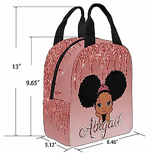 InterestPrint Customized Girls Bookbag with Lunch Bag, Personalized Pink Glitter Crown Knapsack Backpack Custom Backpack and Lunch Box for Daughter Granddaughter Birthday