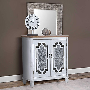 Sophia & William Accent Storage Cabinet with Wood Frame and Iron Embossed Painted Door, Distressed Floor Cabinet for Entryway Living Room