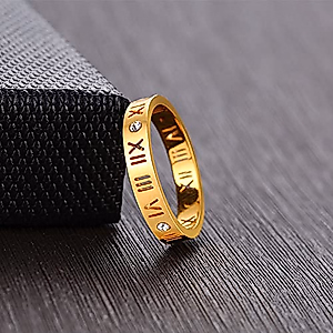 VNOX Women's Stainless Steel Zirconia Roman Numerals Wedding Band Ring for Womens,Gold Plated,Size 10