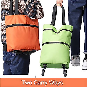 Collapsible Trolley 16 Gallon Capacity Bags Folding Shopping Bag with Wheels Foldable Shopping Cart Reusable Shopping Bags Grocery Bags Shopping Trolley Bag on Wheels (Orange)