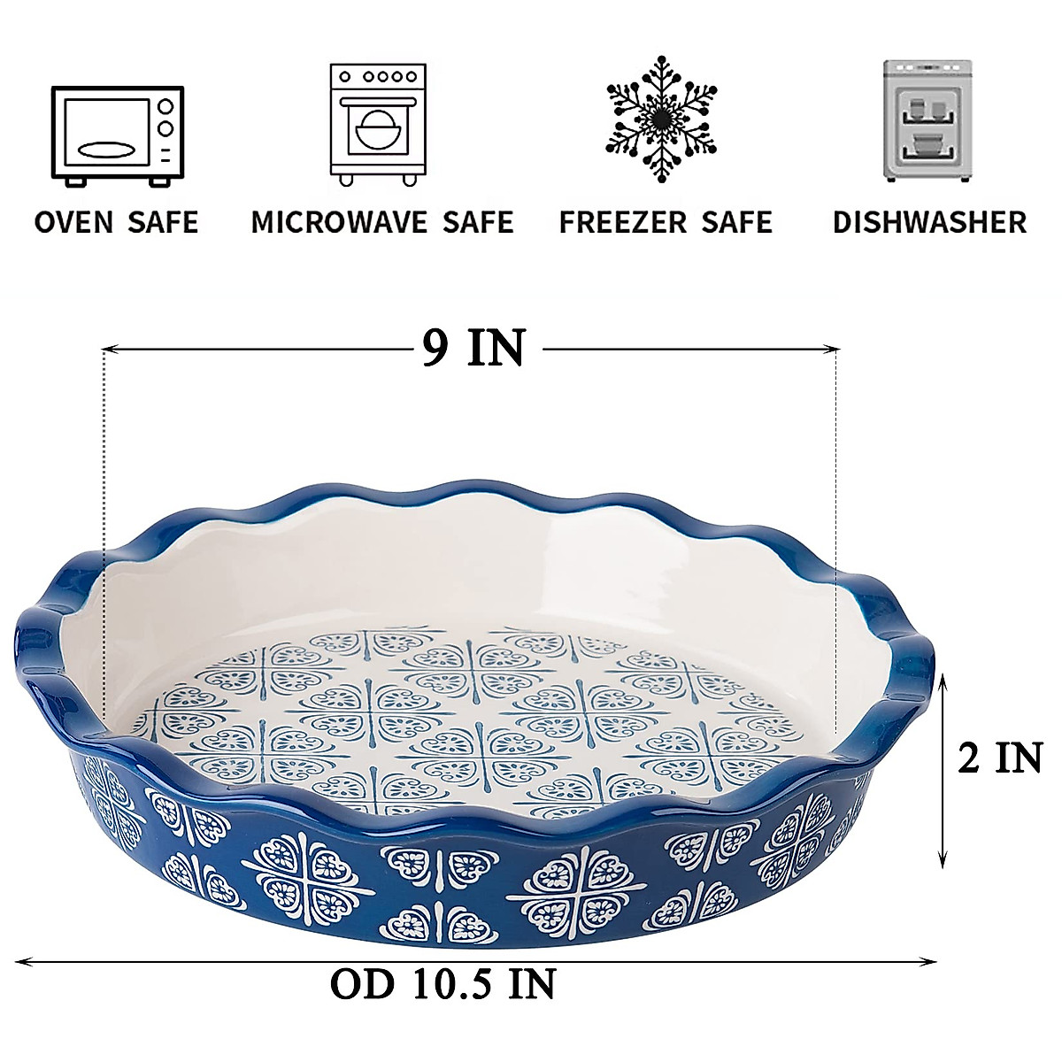 Wisenvoy Pie Pan Ceramic Pie Dish Pie Plate Molde de cerámica para tartas