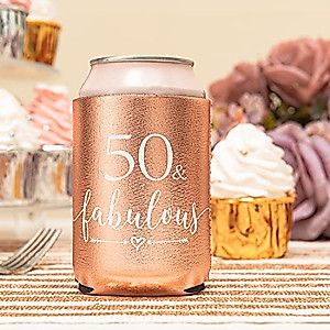Crisky 50th Birthday Can Cooler for Women 50th Birthday Decorations Rose Gold Can Berverage Beer Sleeve Party Favor, Insulated Can Coolies 50th Birthday Gift Idea for Her 12 Pack