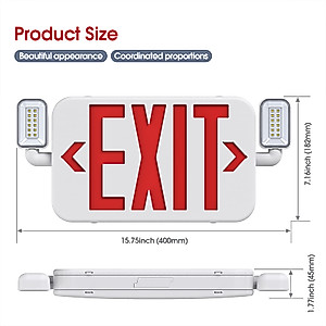 SiTiSFi Led Combo Emergency Exit Sign Light with Two Adjustable Head Lights and Backup Battery Exit Light,US Standard Red Letter Commercial Emergency Exit Lighting,UL 924,AC120/277V (4Pack)