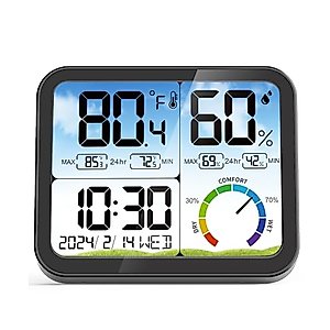VOCOO Digital Indoor Room Thermometer - 5.8'' Extra Large Display Temperature Humidity Sensor with Accurate Temp Humidity Gauge Monitor, Calibration, Max & Min Records, Comfort, Backlit, Date & Clock