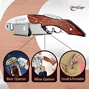 Bere Vino Professional Wine Opener with Foil Cutter | Manual Waiter Corkscrew, Wine Key for Servers and Bartenders | Stainless Steel Rosewood Wine Bottle Opener with Can/Bottle Opener for Home