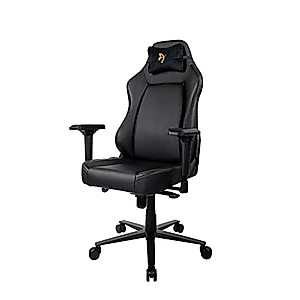Arozzi Primo Premium PU Leather Gaming Chair Office Chair with Recliner Swivel Tilt Rocker Adjustable Height 4D Armrests Neck Pillow and Built-in Lumbar Adjustment - Black with Gold Accents