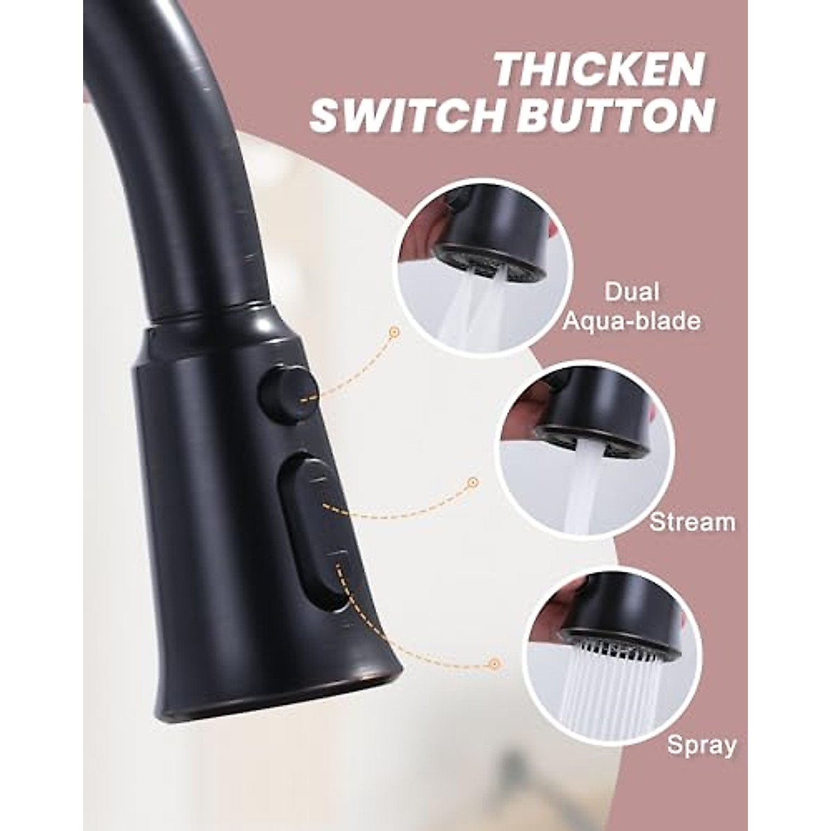 WOWOW Kitchen Faucet Head Replacement, 3 Function Pull Down Faucet Sprayer Head with 9 Adapters, Oil Rubbed Bronze Kitchen Sprayer Nozzle Compatible with Moen, Delta, Kohler Faucets