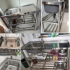 Outdoor sink Stainless-Steel Single Bowl Kitchen Utility Sink with Faucet & Drainboard, portable handwashing station laundry sink,outdoor camping sink station with hose hook up