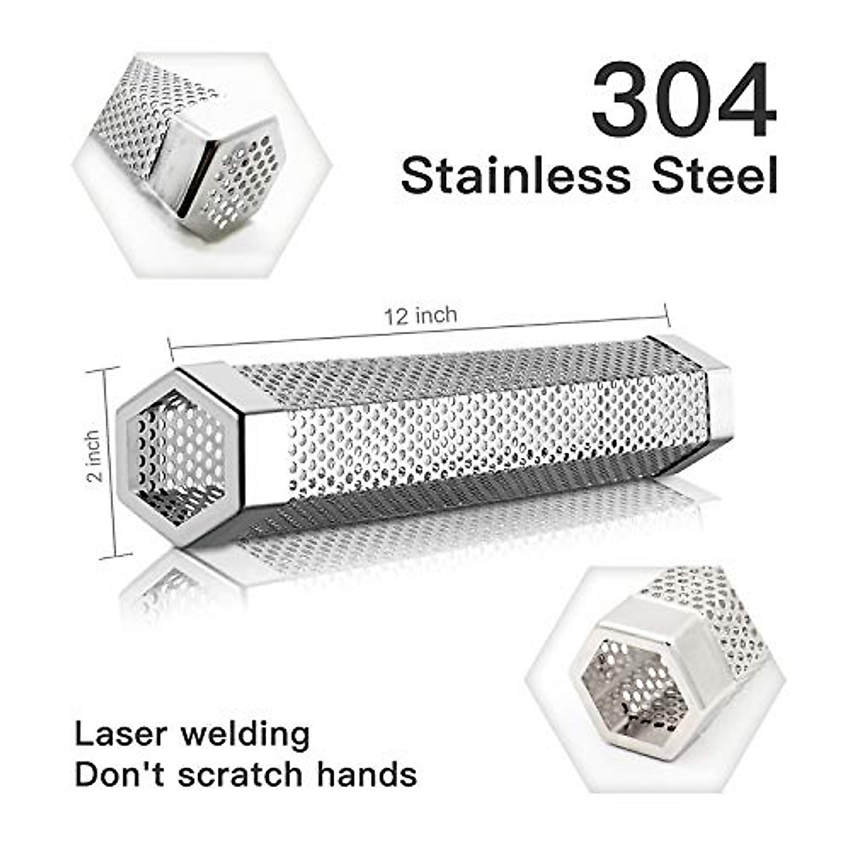 Pellet Smoker Tube, 12" Stainless Steel BBQ Wood Pellet Tube Smoker for Cold Or Hot Smoking, 5 Hours of Billowing Smoke Generator for Electric Gas Charcoal Grill or Smokers,Bonus Brush