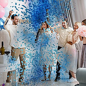 Gender Reveal Confetti Powder Cannon Biodegradable Baby Boy Blue Baby Girl Pink Gender Reveal Poppers - He or She Smoke Bomb Baby Shower Baby Party Decorations Supplies Confetti Sticks (2 Blue)