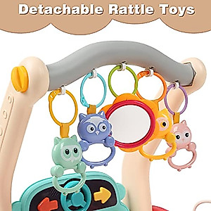2 in 1 Baby Walker & Play Gym Mat for Boys Girls, Sit to Stand Learning Walker with Musical Piano & Rattles Tummy Time Mat, Babies Floor Activity Push Walker Toys for Infant to Toddler 0 6 9 Months