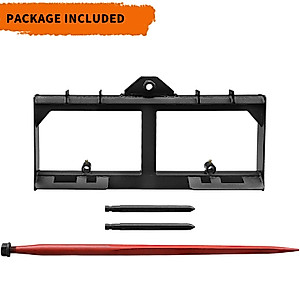 YINTATECH 49" Tractor Hay Spear & Skid Steer Loader 3000lbs Quick Attach for Bobcat Tractors with 2pcs 17" Stabilizer Spears Spike Fork Tine Attachment