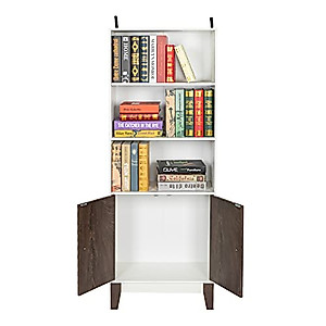4 Tier Bookcase Storage Cabinet, 63 Inches 4 Tiers Tall Open Bookshelf with 2 Doors, Anti-toppling Device, Freestanding Wooden Storage Display Shelf for Home Office (White)