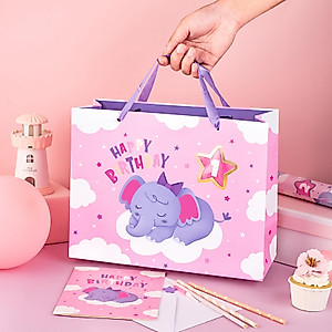 WRAPAHOLIC 13" Large Gift Bag with Card and Tissue Paper - Elephant 1st Birthday