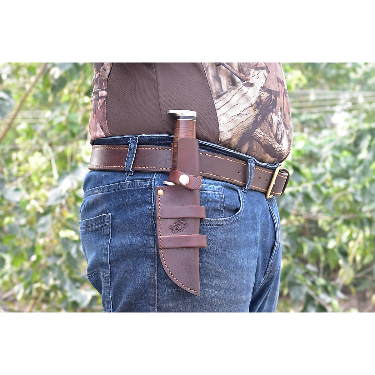 Knives Ranch Handmade Gut Hook Skinning Knife, Stack Leather Handle, Heavy-Duty Leather Sheath (Model 2173)