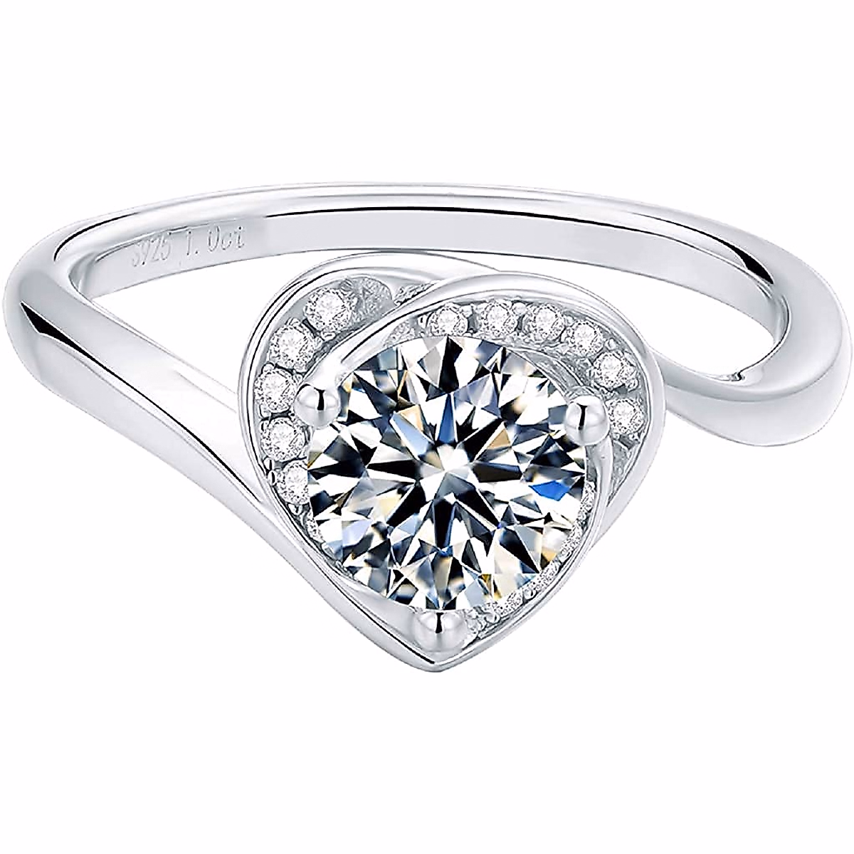 P.A PRIME ADORE 1 Carat Brilliant-Cut Moissanite Main Stone | Glittered with High End CZ Side Stone | 925 Sterling Silver | Elegant Heart Shape Design | D Color, VVS1 Clarity Ring (5.75 (50.9mm))