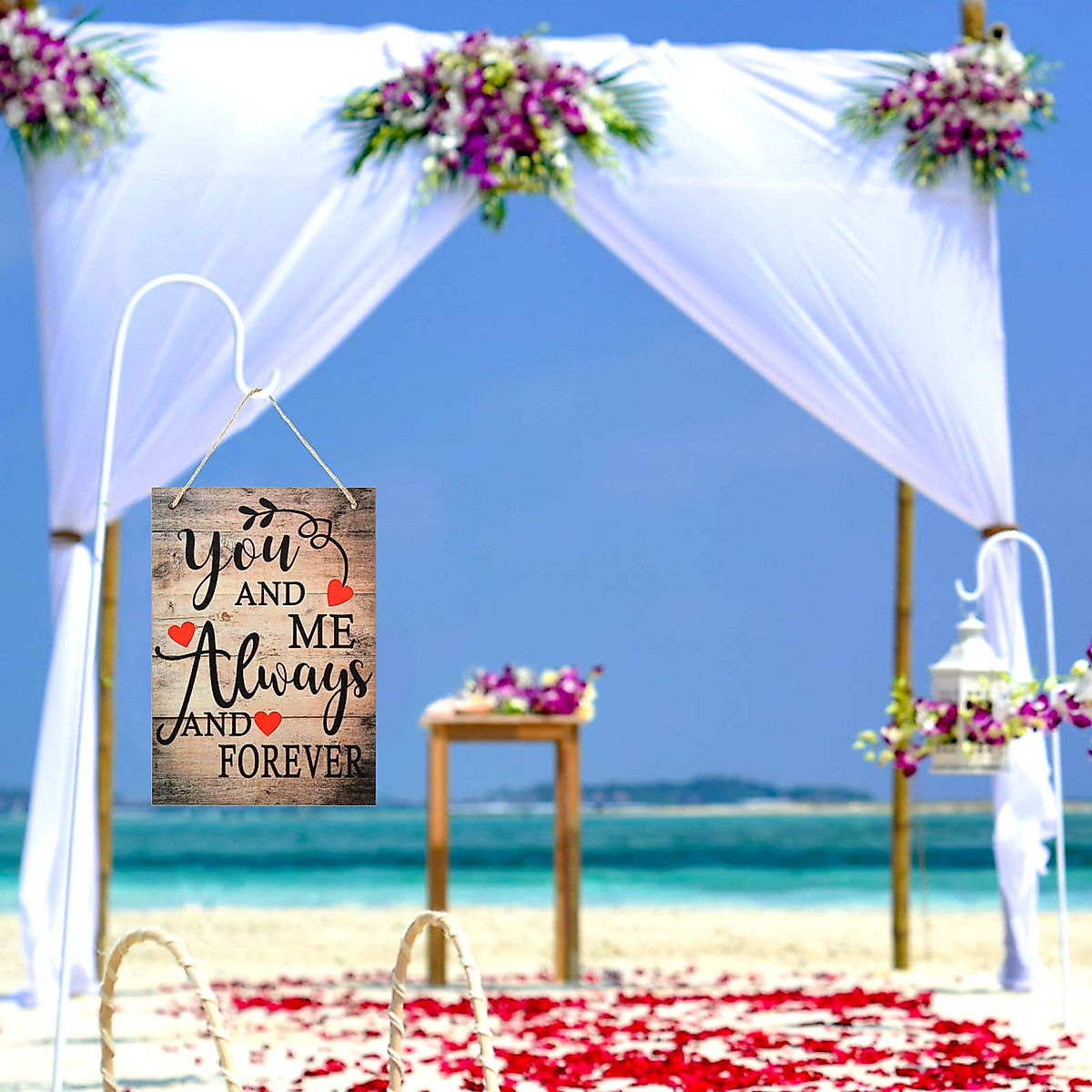 Jetec 2 Pieces Valentine's Day Hanging Wooden Sign Ornament Hanging Wall Plaque Red Heart for Home Garden 10 x 7 Inch