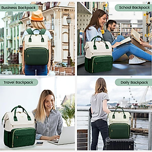 LOVEVOOK Laptop Backpack Purse for Women, Fashion Work Travel Bags, Business Computer Backpacks, Doctor Nurse Backpack with USB Port, fits 15.6-Inch Laptop, Beige-Dark Green