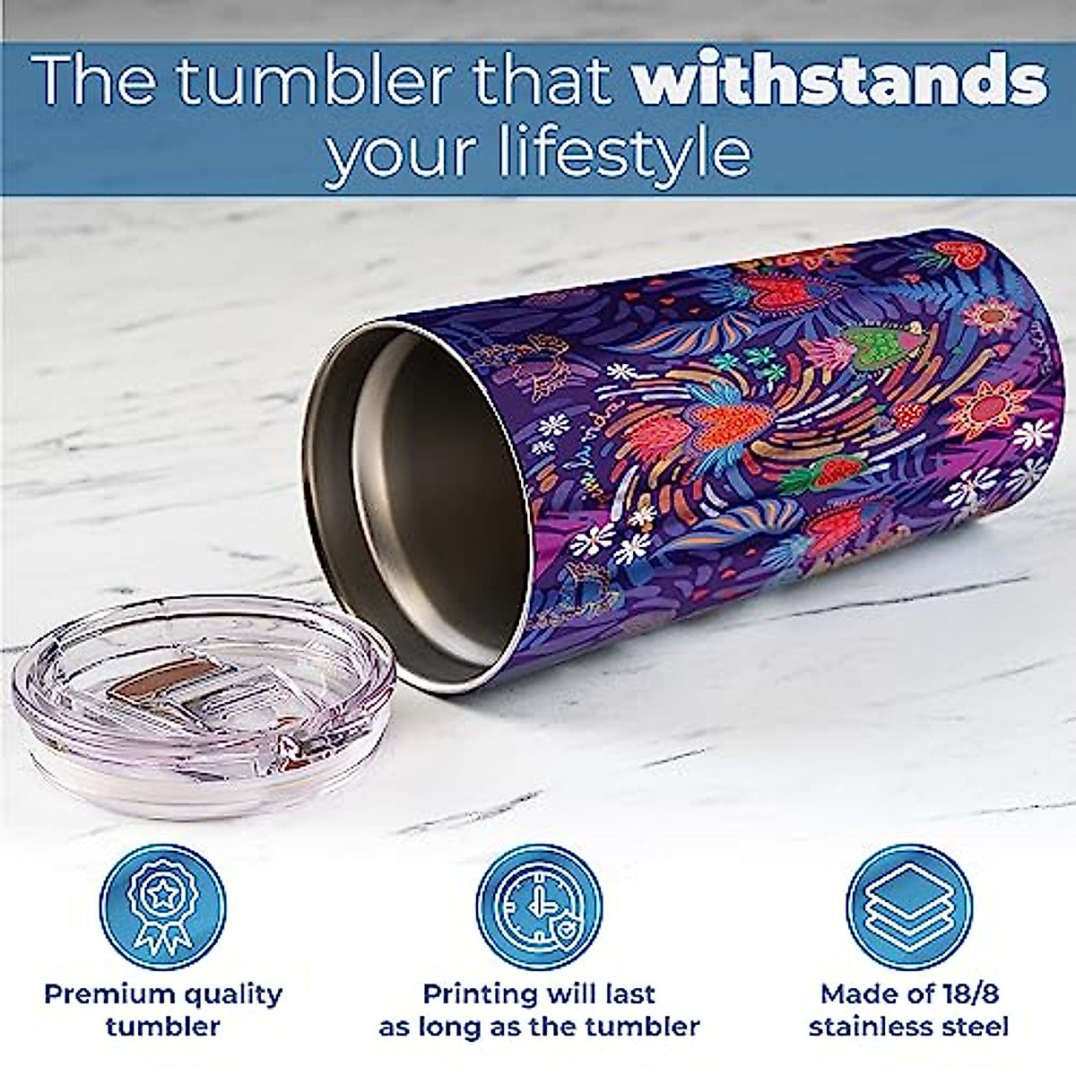 Greenline Goods Frida Kahlo Viva La Vida Insulated Travel Tumbler – 20 oz Triple Insulated Stainless Steel Coffee Tumbler with Lid, Dishwasher Safe, Non-Slip Silicone Base, Double Wall, Vacuum Sealed