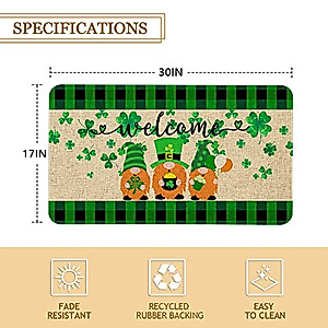 Roszwtit St Patricks Day Door Mat 30 X 17 Inch St Patricks Day Gnome Doormat Indoor Outdoor Entrance Floor Mat Non Slip Rubber Welcome Mats