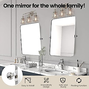 MOON MIRROR Polished Chrome Pivot Mirror for Bathroom, Tilt Bathroom Vanity Mirror,Rounded Rectangle Pivoting Mirror, Overall 24.33 x 28 inches(Mirror 20 x 28 inches)