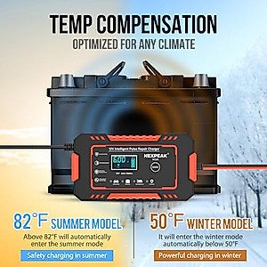 NEXPEAK NC101 Car Battery Charger, Smart Battery Trickle Charger 12V 6A Automotive Battery Maintainer Desulfator with Temp Compensation for Car Truck Motorcycle Lawn Mower Marine Lead Acid Batteries
