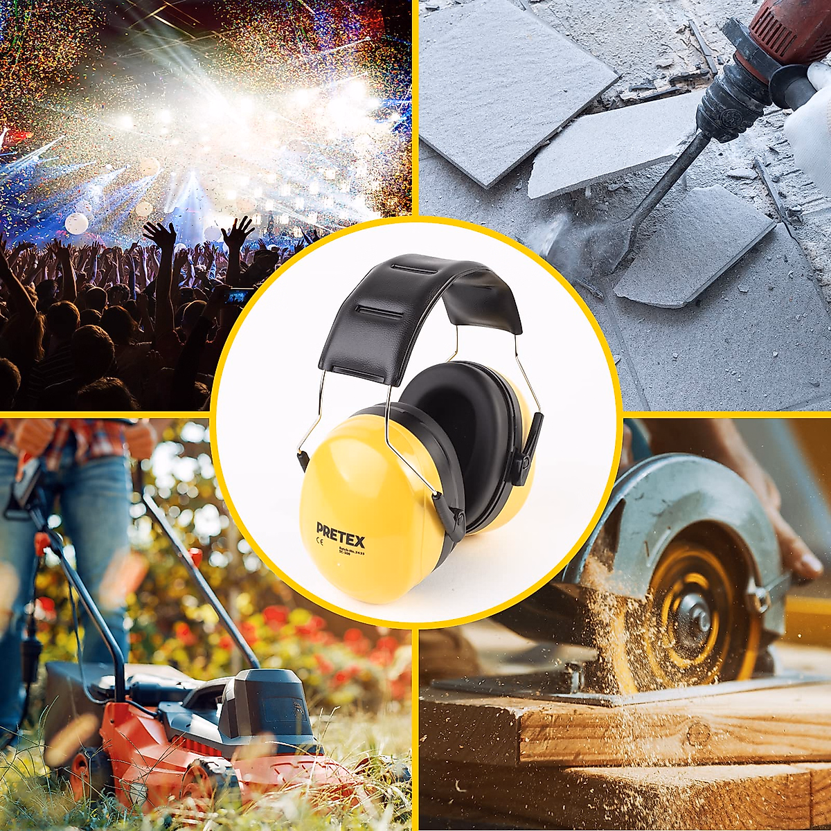 PRETEX Ear Defenders with SNR 34dB - Lightweight Ear Muffs Protection for Adults - Adjustable Noise Canceling Headphones - Over Ear Earmuffs for Work or Home - Yellow