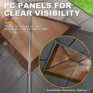 OLILAWN Gazebo 12x14, Hardtop Gazebo with Wood Finish Aluminum Frame, Galvanized Steel Double Top Gazebo with Ventilation, All-Weather Metal Gazebo with Netting and Curtains, for Patios Gardens Lawns