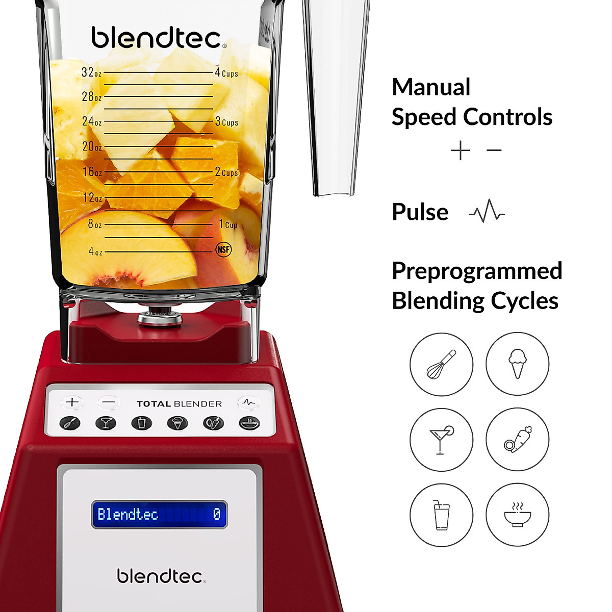 Blendtec Total Classic Original Blender and 75 oz FourSide Blender Jar - Kitchen Blender Bundle - Red
